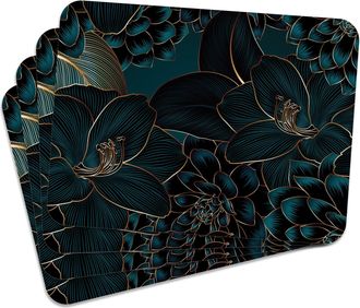 MG Design Set aus 4 Kork-Platzsets - Golden Florals - 30 x 40 cm - hitzebeständig & abwischbar, mit Korkrückseite