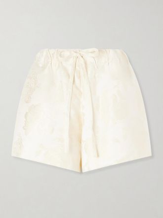 Simone Rocha Short En Satin Jacquard Fleuri - Cr&egrave;me