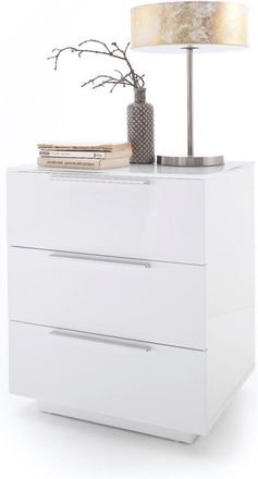 Robas Lund Nachtkonsole weiß hochglanz, Nachtkommode mit Schubladen für Polsterbett Nako Boxspringbett Nachtschrank, BxHxT 50x60x40 cm