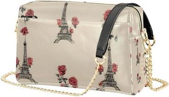 Mnsruu Sacs à bandoulière pour femme, sac à main en cuir, motif Tour Eiffel et rose