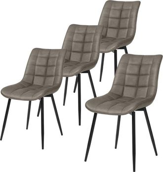 Woltu Woltu - Lot de 4 Chaises de salle à manger Chaises de Cusine, Assise rembourrée en Similicuir, pieds en métal, Gris Foncé