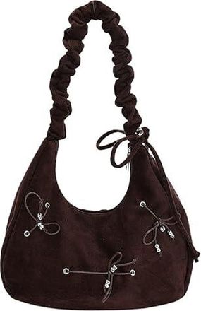 Generic Sac &agrave; bandouli&egrave;re d&eacute;contract&eacute; en daim pour femme avec noeud mignon en forme de croissant de croissant - Sac &agrave; main vintage Hobo - Sac &agrave; main dautomne 
