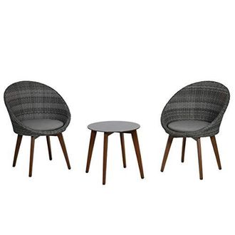 greemotion Balkonm&ouml;bel-Set Auckland, Sitzgruppe aus Aluminium, Polyethylengeflecht und Glas, Balkonset mit Tisch, zwei St&uuml;hlen und zwei Sitzkissen