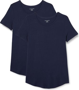 Amazon Essentials Damen Tunika mit U-Ausschnitt und Kurzen Ärmeln, 2er-Pack, Marineblau, XXL