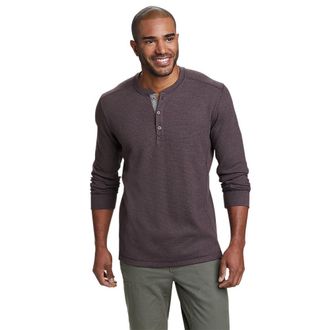 Eddie Bauer Herren-Thermo-Henley-Shirt, Klassische Passform, lang&auml;rmelig, Aubergine, Small