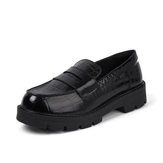 Kickers Femme Kori Loafer Croc Leather Mocassins Chaussures, Noir, 39 EU