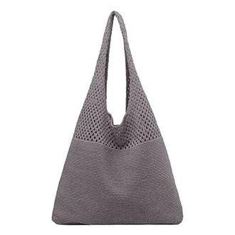 QUINTRA Sac à bandoulière pour femme Printemps/été portable en tricot creux Sac à bandoulière pour ordinateur portable, gris foncé, Taille unique