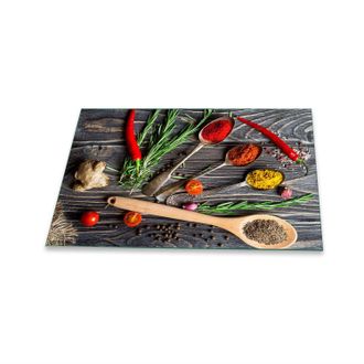 Decorwelt Herdabdeckplatte Abdeckung Ceranfeld Abdeckplatte Schneidebrett 1-Teilig 80x52 Gew&uuml;rze Mehrfarbig Spritzschutz Glasplatte Ceranfeldabdeckung Schutz He