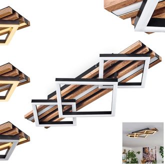 HOFSTEIN LED Deckenleuchte Ellekilde, Deckenlampe aus Metall/MDF/Kunststoff in Schwarz/Holzoptik/Braun/Weiß, Leuchte im modernen Design für Schlafzimmer, Esszi