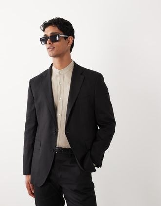 Mango Amalfi - Blazer densemble en lin m&eacute;lang&eacute; - Noir