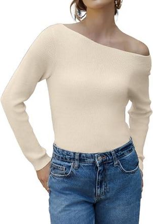 Zeagoo Pull à manches longues pour femme - Pull décontracté en tricot basique - Élégant et léger - Tunique pour lautomne et lhiver - Tailles S à XXL, beige, 