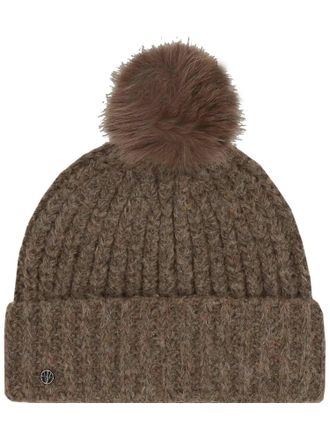 Loevenich Gestrickte Beanie | Mit Kunstfellbommel | OneSize | Warme, stylische Winterm&uuml;tze f&uuml;r Damen Khaki