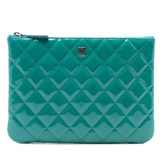 Chanel Small Turquoise Quilted Patent O Case Clutch