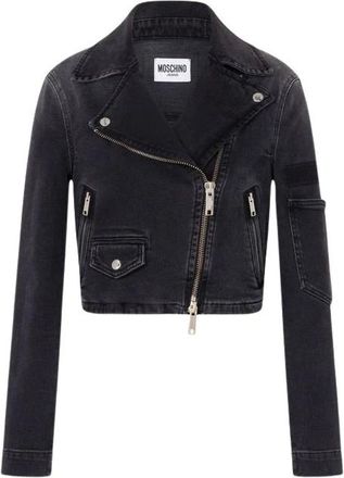 Moschino Femme, Vestes, Gris, Taille: 38 FR Veste de motard en denim stretch