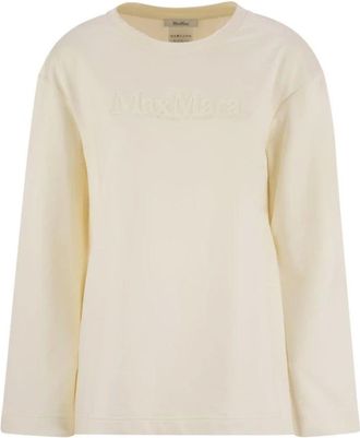 Max Mara Femme, Tops, Blanc, Taille: 38 FR Embossed Logo Long Sleeve Top