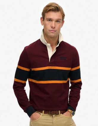 Superdry Vintage Athletic - Top rugby &agrave; rayures - Porto-Rouge