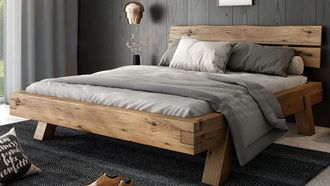 Generic Bett Futonbett Balkenbett Rustic-Eiche massiv Holz geölt Schlafzimmer Henny 140 x 200 cm