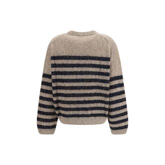 Brunello Cucinelli Merino Wool and Cashmere Striped Sweater - Beige