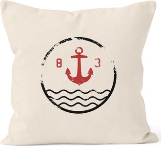 Autiga Kissenbezug Anker Vintage Kissen-Hülle Deko-Kissen 40x40 Baumwolle Natur Pullover