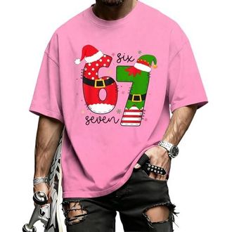 Generic T-shirt graphique à col rond en coton avec chiffres de Noël 67 Six Seven Funny 6 7 Meme, rose foncé, 3XL
