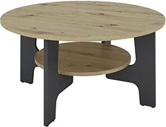 Byliving Couchtisch Jonny/Melamin Artisan Eiche, Melamin Graphit/D 80, H 42,5 cm/mit praktischem Ablageboden