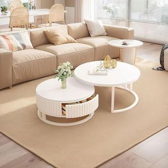 Generic Table Basse gigogne Blanche 2 pièces Tables Basses Rondes Modernes avec tiroirs de Rangement Table Basse de Salon à Poser avec Structure en métal Robu