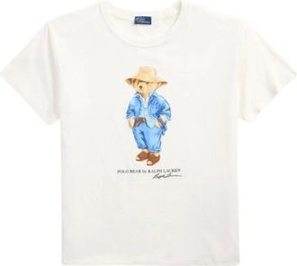 Ralph Lauren Femme, Tops, Blanc, Taille: 36 FR T-shirt Polo Bear &agrave; Col Rond