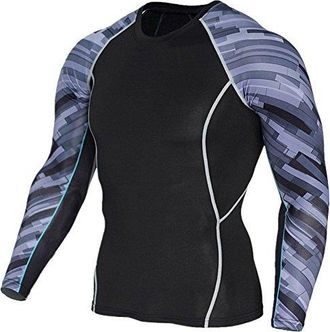 Missmao Homme T-Shirts de Compression Sport Manches Longues Séchage Rapide Vêtements de Fitness Jogging Style 8 L