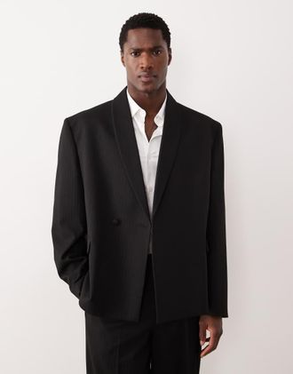 Asos Kastige Anzugjacke in Schwarz mit farblich abgestimmten Metallic-Streifen und Schalrevers