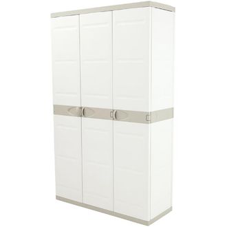 PEGANE Pegane - Armoire de jardin en r&eacute;sine beige 3 portes - Dimensions 105 x 44 x 176 cm - 4 &eacute;tag&egrave;res r&eacute;glables - Espace balai jusqu&agrave; 20 kg