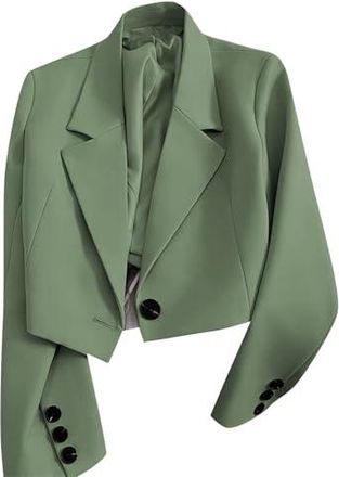 Generic Blazer pour femme - Court et &eacute;l&eacute;gant - D&eacute;contract&eacute; - Couleur unie - Veste courte - L&eacute;ger - Sportif - Cardigan festif - Manches longues - Col &agrave; revers 