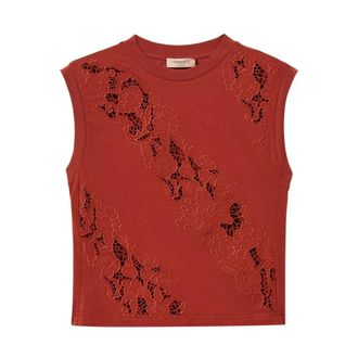 Twinset Femme, Tops, Brun, Taille: 42 FR T-shirt avec broderie anglaise
