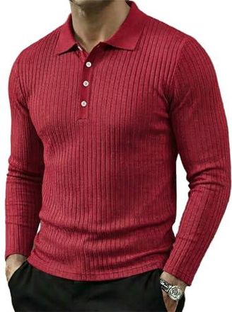 Generic Polo &agrave; manches longues pour homme - Coupe ajust&eacute;e - Chemises dentra&icirc;nement tendance et d&eacute;contract&eacute;es, Rouge, 3XL