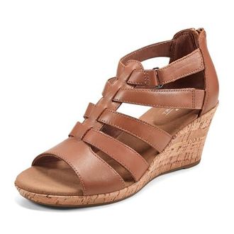 Rockport Womens Briah Gladiator Wedge Sandal, Dark tan Leather, 8.5 W US