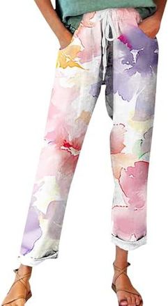 Generic Pantalon Leger Ete Femme Fluide Large Lin Womens Autumn Fragrant Linen Print Casual Pants Perfect for Spring Comfortable and Trendy for Relaxed Days a