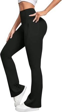 Generic Pantalon de yoga pour femme avec taille, jambe large, sans traces disgracieuses, jambes l&eacute;g&egrave;rement &eacute;vas&eacute;es et leggings pour femme taille longue, Noir,