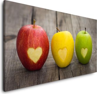 Paul Sinus Art Äpfel auf Holztisch 120x 60cm Panorama Leinwand Bild XXL Format Wandbilder Wohnzimmer Wohnung Deko Kunstdrucke