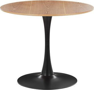 Beliani Esstisch Heller Holzfarbton/schwarz 90 cm rund MDF-Platte Metall Boca