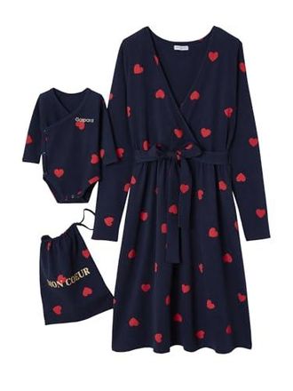 Envie de Fraise Kit Maternit&eacute; Mon Coeur Chemise de Nuit Grossesse + Body b&eacute;b&eacute; + pochon Marine 38/40