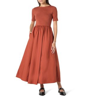 The Drop Barrett Short Sleeve Mixed Media Dress Kleider, Gebranntes Henna, L