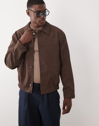 Asos Veste en imitation daim - Marron-Gris