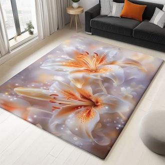 Generic Tapis de Kaki - Lavable Tapis 3D D&eacute;licat Fleurs Lys Imprim&eacute; &agrave; Poils Courts, Doux Antid&eacute;rapant Moquette pour Chambre Salon Salle &agrave; Manger Bureau &agrave; Domi
