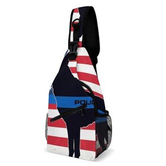 Generic Sacoche Port&eacute; &eacute;paule Drapeau am&eacute;ricain Thin Blue Line avec chien policier noir L&eacute;ger Sling Sac &agrave; Bandouli&egrave;re Polyester Sac DEpaule pour Cyclisme Rando