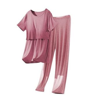 Generic Ensemble de v&ecirc;tements de nuit de maternit&eacute;, chemises dallaitement avec soutien-gorge et pantalon int&eacute;gr&eacute;s, v&ecirc;tements de nuit, haut et bas de pyjama &agrave; 