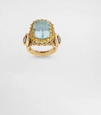 Dolce & Gabbana Ring Eleganza 18-kar&auml;tiges Wei&szlig;- Und Gelbgold, Aquamarine Und Saphire - Frau Ringe Mehrfarbig 54
