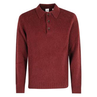 Aspesi Pull Polo en Laine Bross&eacute;e - Homme - Pulls - Rouge - Taille: XL