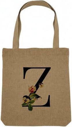 Fabulous Sac Shopping Tote Bag Aspect Lin - Z Zoe Zaia Lettre Alphabet Pr&eacute;nom Fleurs - Sac de Courses Toile Epaisse 360g Beige Naturel Cabas Port&eacute; Epaule Solid