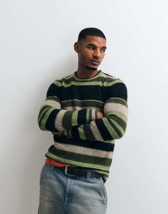 Blend Strickpullover mit gr&uuml;nen Streifen-Multi