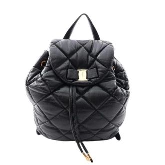 Ferragamo Pre-owned Vala Ribbon Leather Backpack - Femme - Pre-owned - Noir - Taille: ONE Size