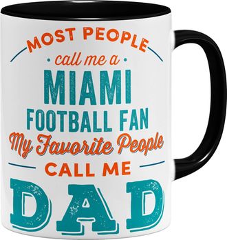OM3 Miami-Fan Tasse - Keramik Becher - American Football Mug - 11oz 325ml - Beidseitig Bedruckt - Schwarz